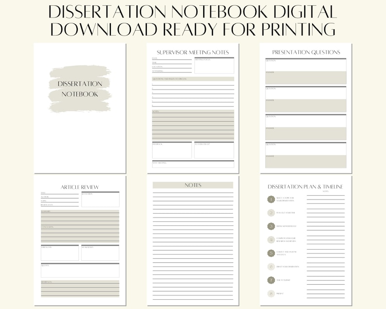 Printable Dissertation A4 Notebook Dissertation Journal - Etsy