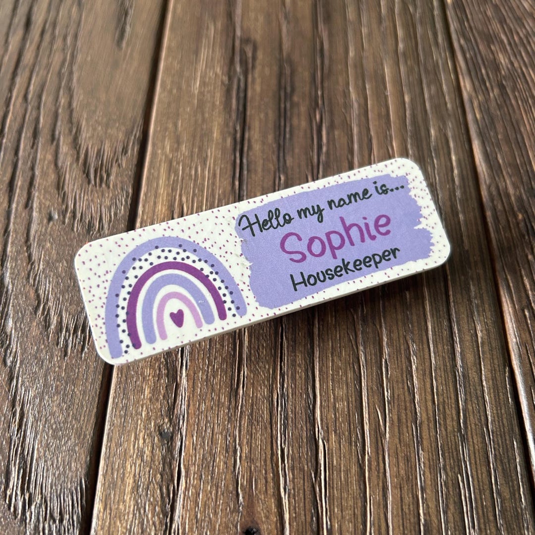 Personalised Hello My Name Is... Cute Purple Rainbow Name Badge | Nurse ...