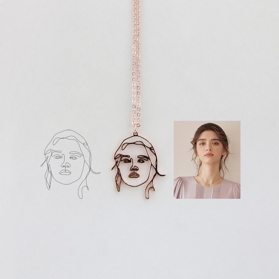 Custom One Line Art Face Necklace Personalized Portrait - Etsy