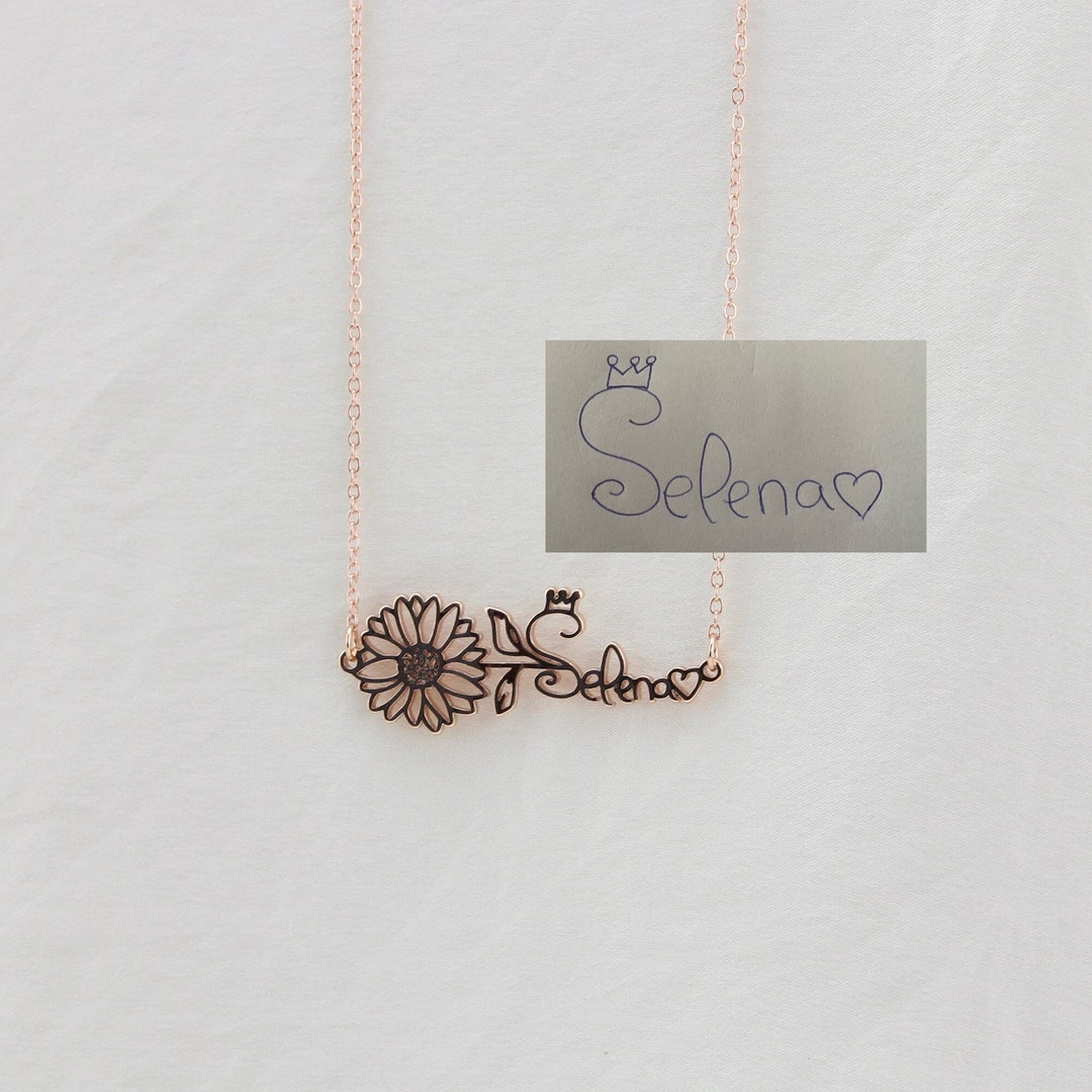 Custom Horizontally Actual Handwriting Birth Flower Necklace ...