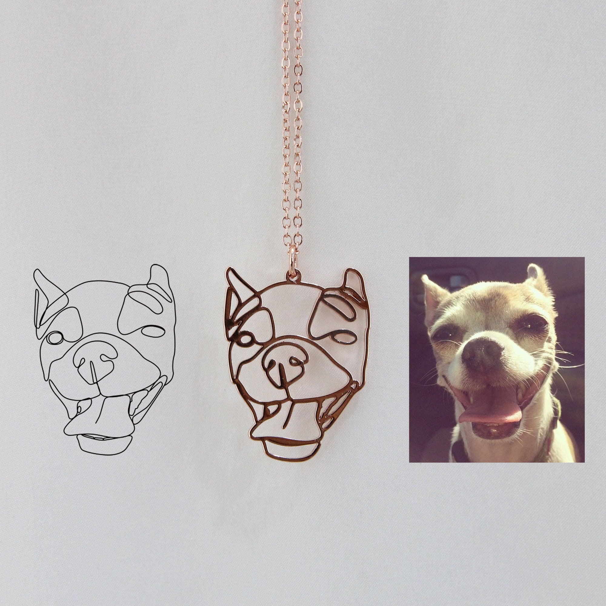 Custom One Line Art Drawing Dog Necklace Personalized Pet - Etsy