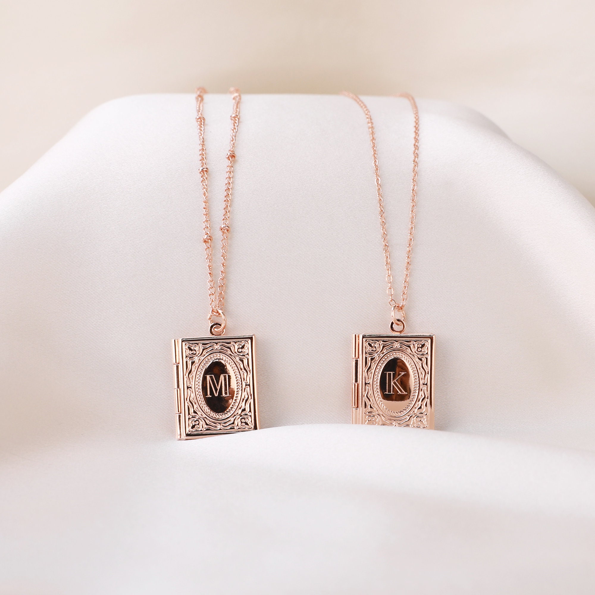 Custom Initial Locket Necklace, Book Locket Pendant With Photo ...
