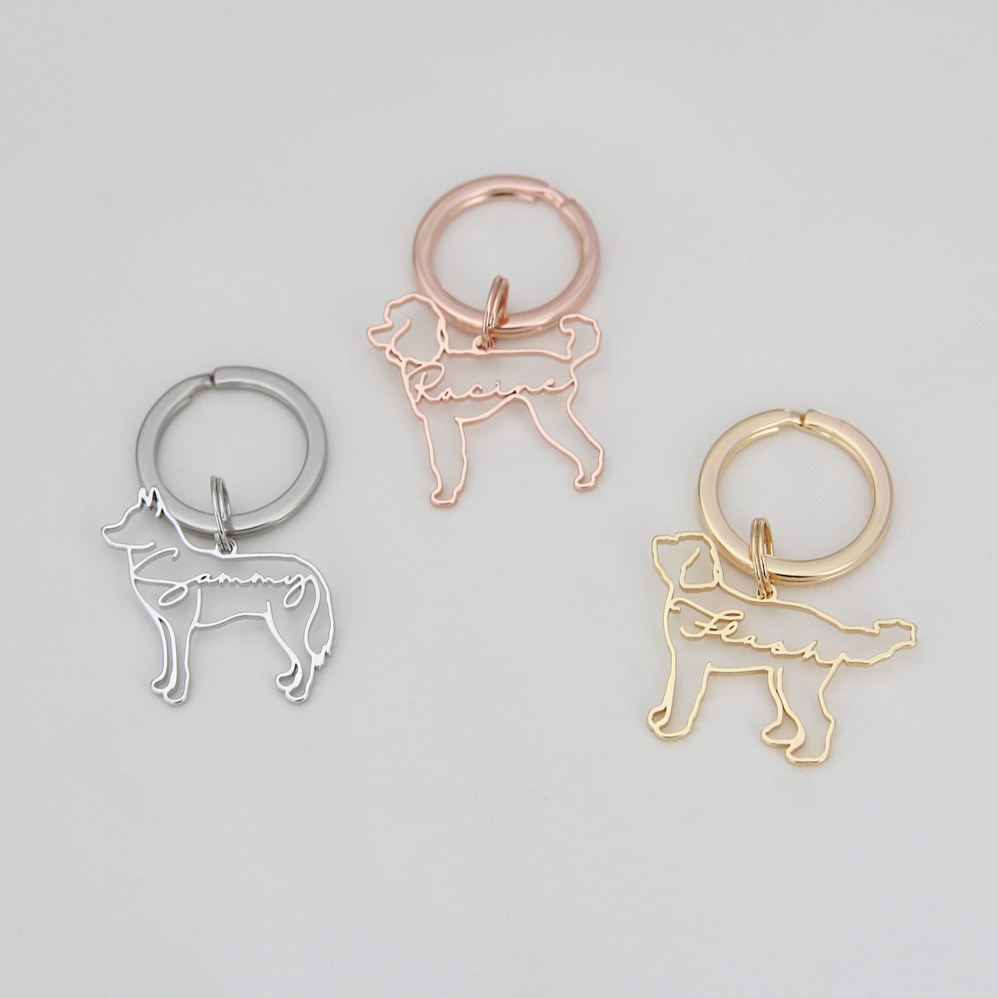 Custom Dog With Name Keychain Dog Breed Silhouette Keyring - Etsy