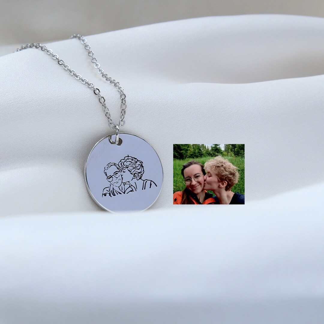 Picture Turn Into Drawing Necklace, Custom Portrait Line Art Necklace ...