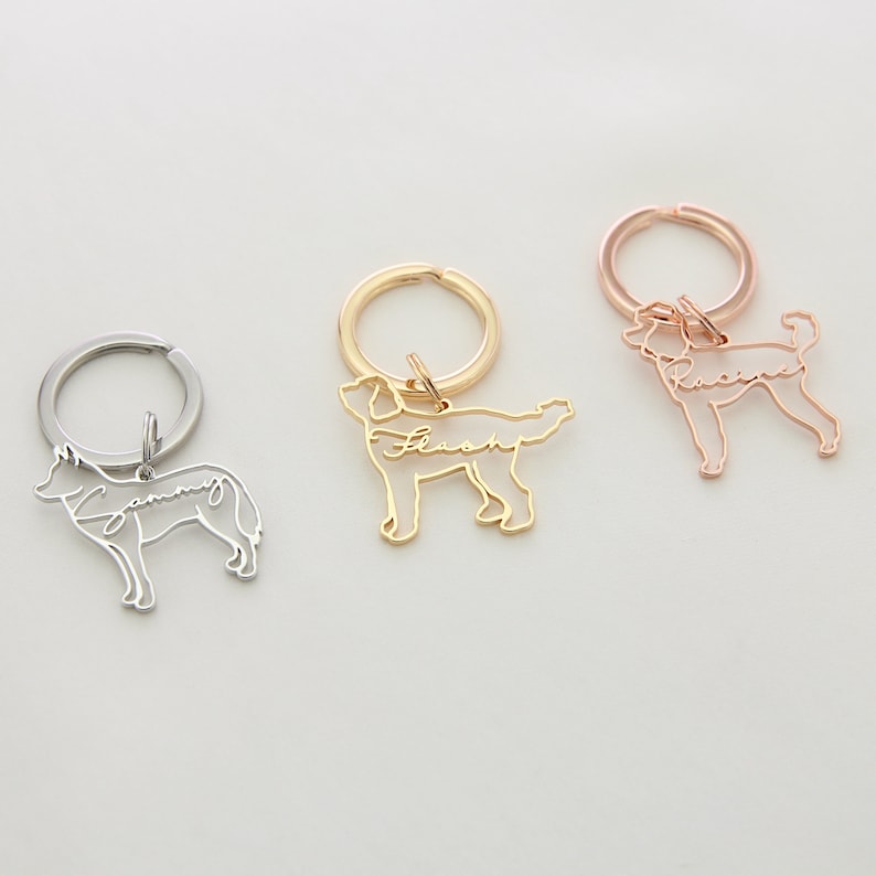 Custom Dog With Name Keychain Dog Breed Silhouette Keyring - Etsy