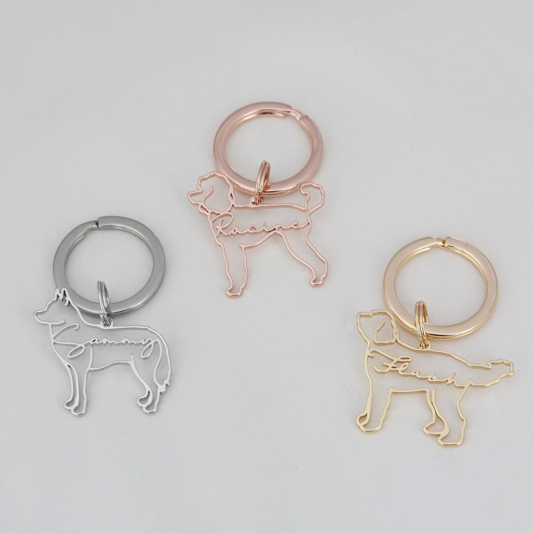 Custom Dog With Name Keychain, Dog Breed Silhouette Keyring ...