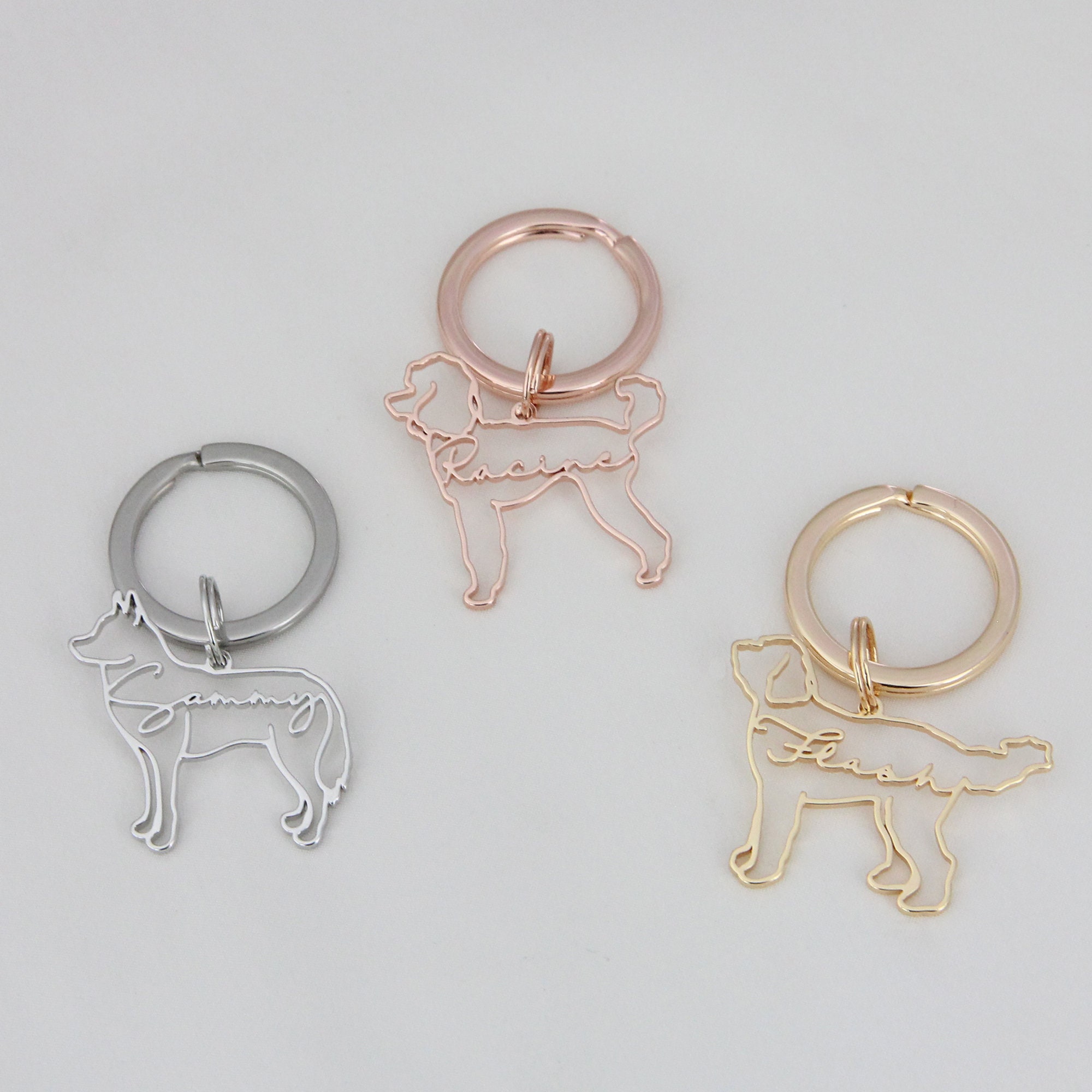 Custom Dog With Name Keychain Dog Breed Silhouette Keyring - Etsy UK