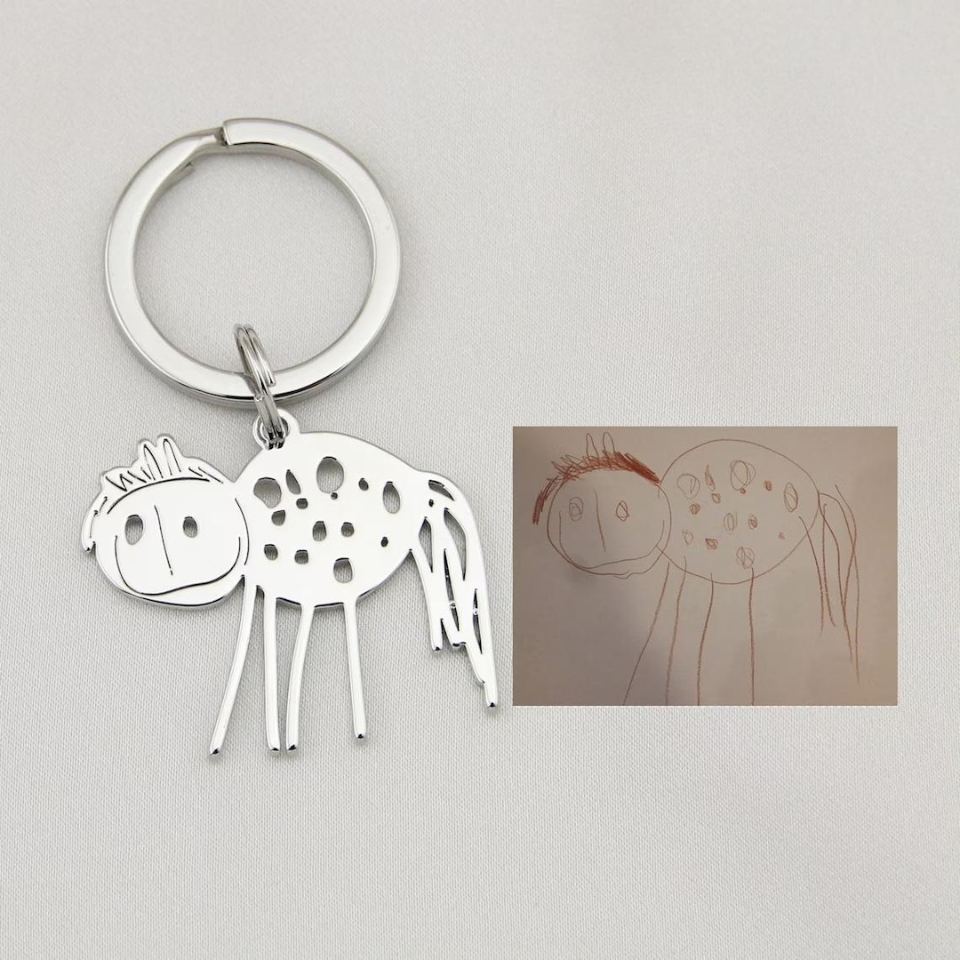 Custom Actual Kids Drawing Keychain, Personalized Photo Artwork Keyring ...