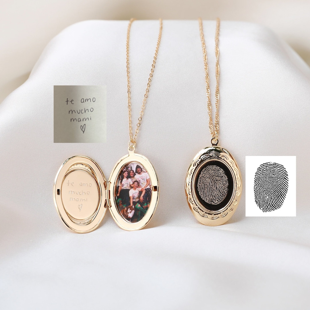 Custom Fingerprint Locket Necklace With Photo, Thumbprint Engraved ...