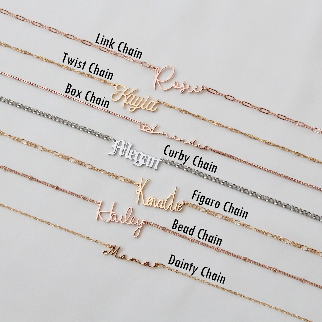 Personalized Name Necklace, Custom Gold Chain Name Necklace, Box Chain ...
