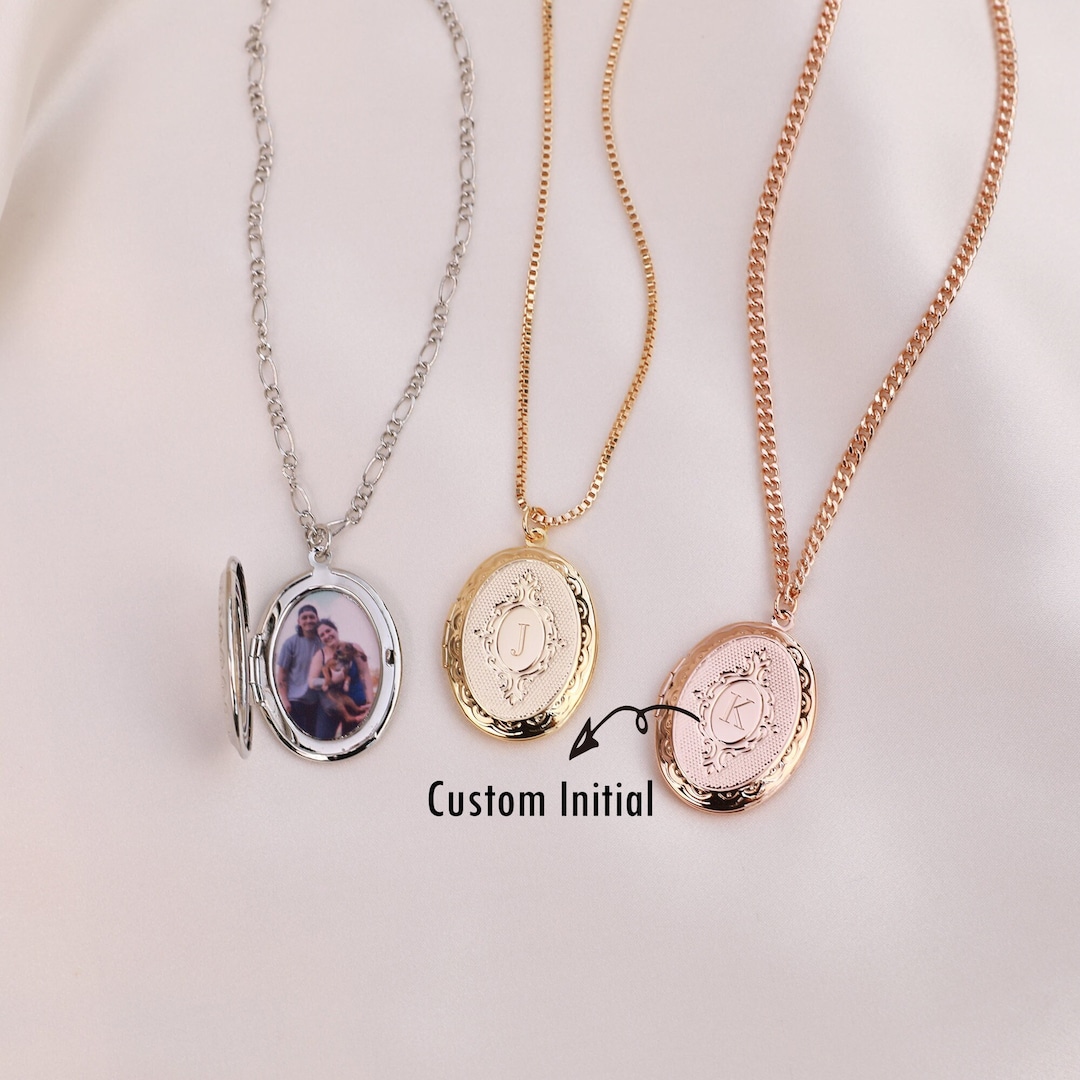 Custom Initial Locket Necklace, Birth Flower Medallion Necklace ...