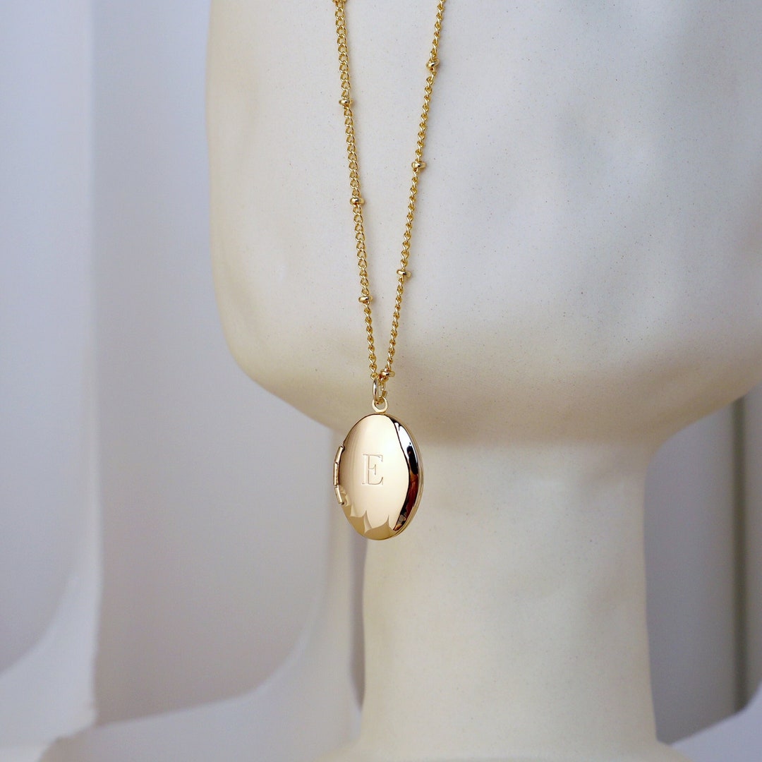 Custom Initial Locket With Photo, Gold Delicate Oval Locket Necklace ...