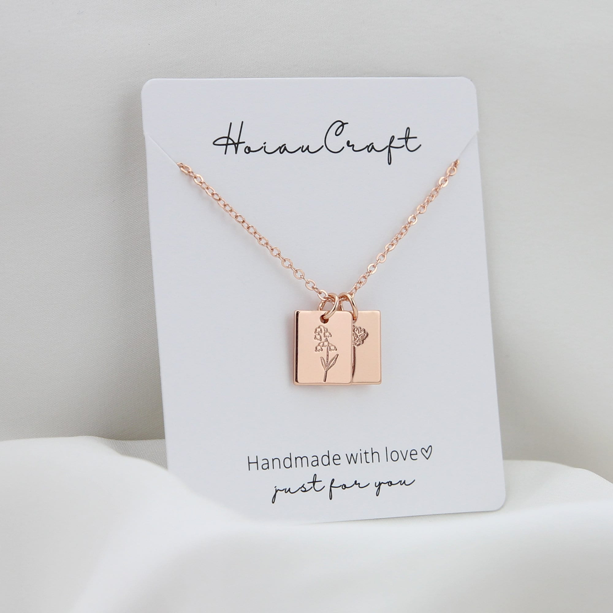 Birth Flower Rectangle Disc Necklacepersonalized Month Floral - Etsy