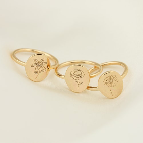 Personalized Birth Flower Ring Custom Birthday Gift - Etsy