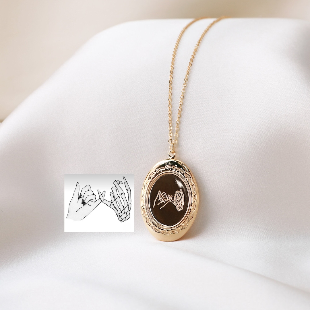 Custom Drawing Locket Necklace With Photo, Kids Artwork Engraved Locket ...