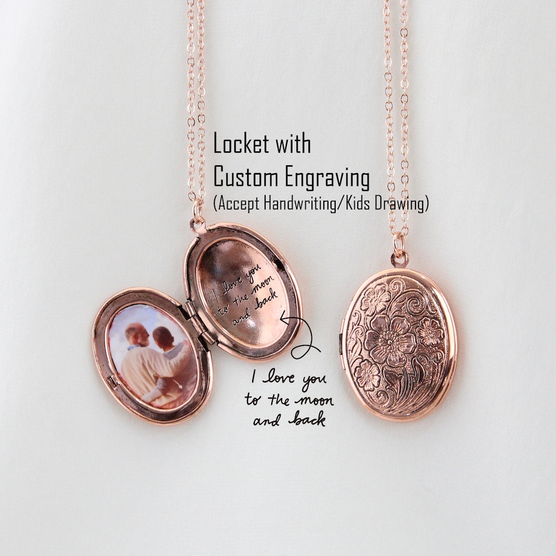 Vintage Locket Necklace With Engraving, Custom Engraved Locket Photo ...