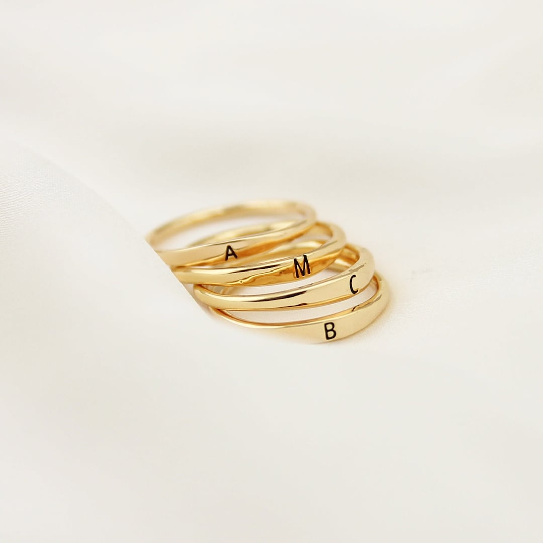 Personalized Initial Ring,dainty Name Letter Ring,custom Stacking Ring ...