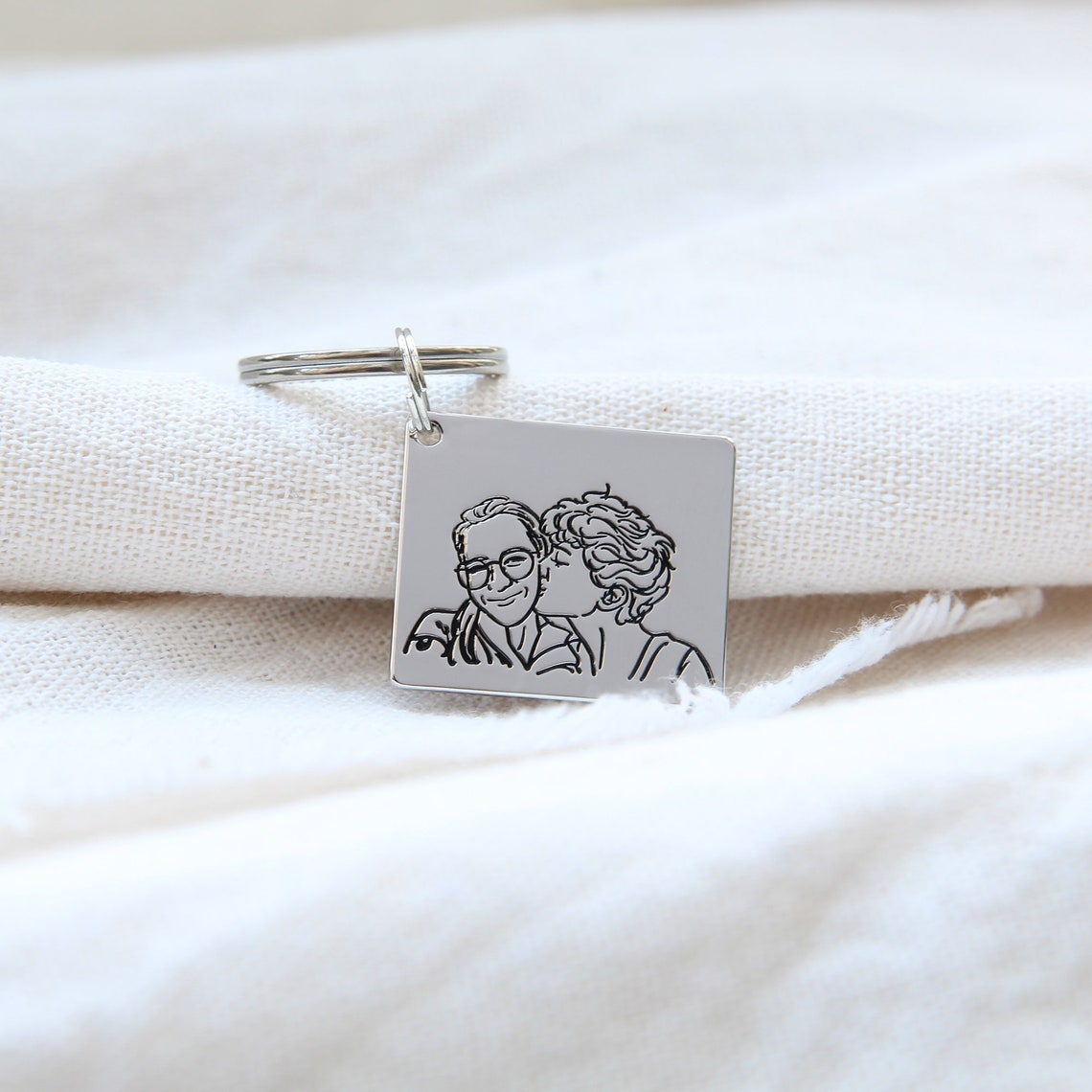 Picture Turn Into Drawing Keychain, Customizable Line Art Keyring ...