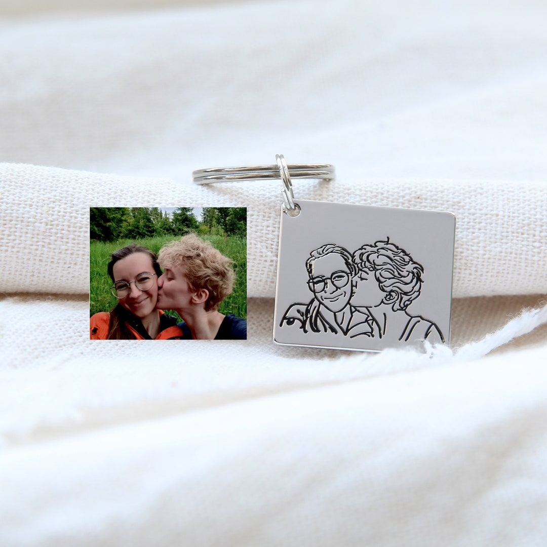 Picture Turn Into Drawing Keychain, Customizable Line Art Keyring ...
