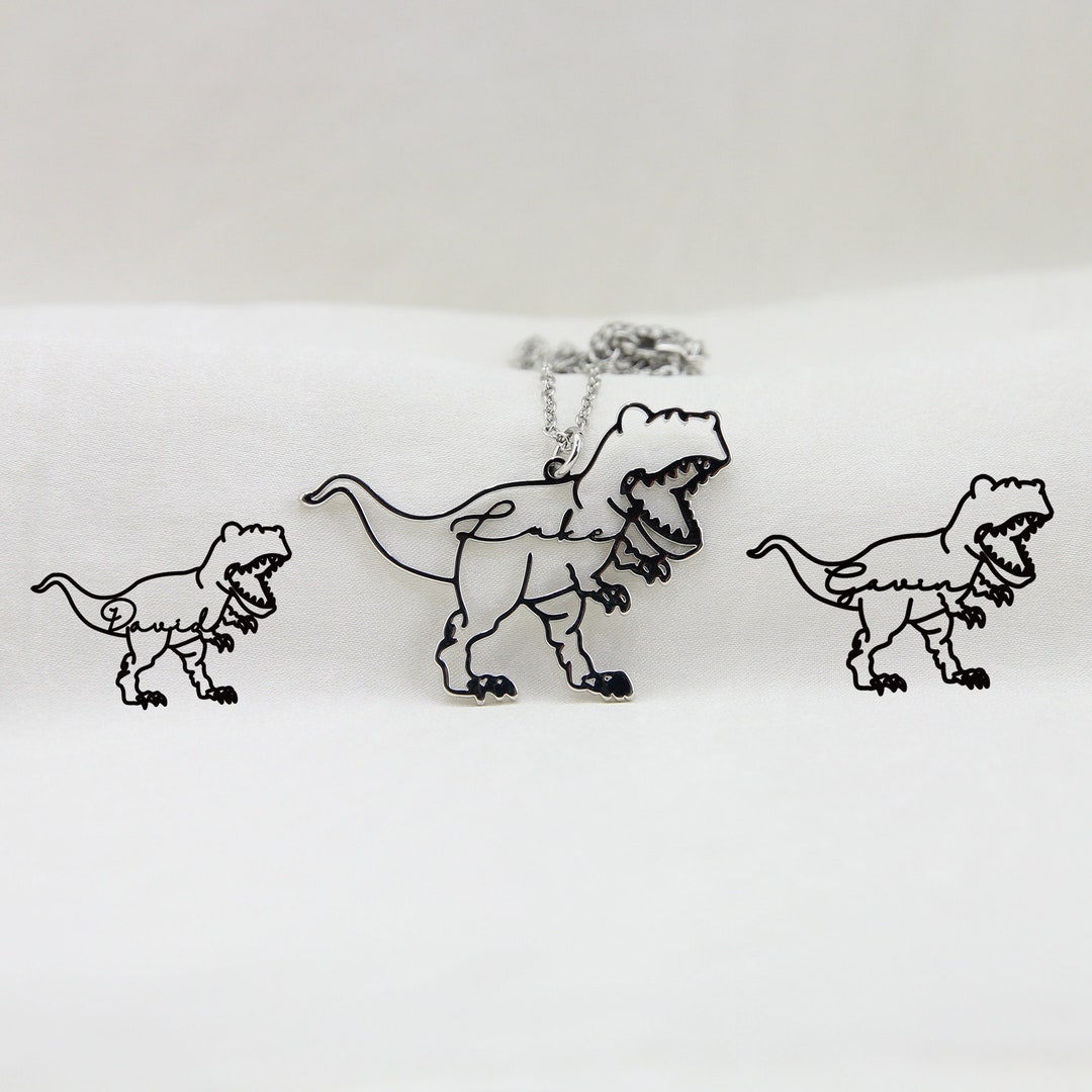 T-rex Necklace With Name, Custom Tyrannosaurus Dinosaur Name Necklace ...