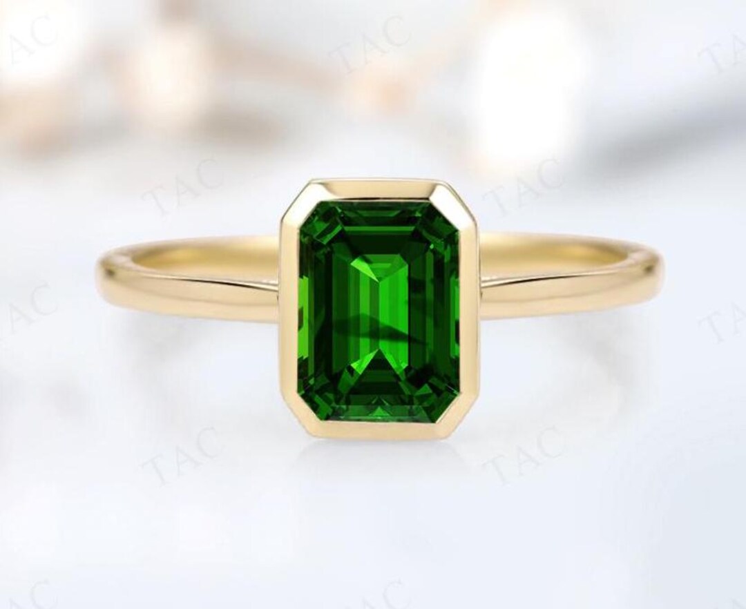 Emerald Cut Tsavorite Engagement Ring for Women 14K Gold Tsavorite ...