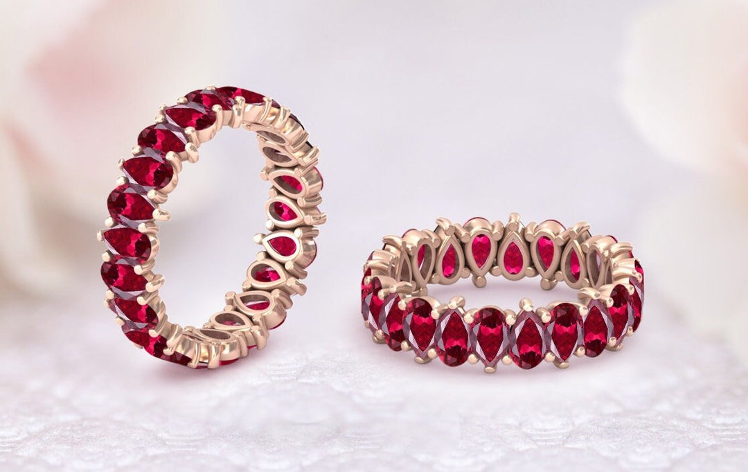 Ruby Wedding Band Full Eternity Engagement Band 14k Rose Gold Unique ...