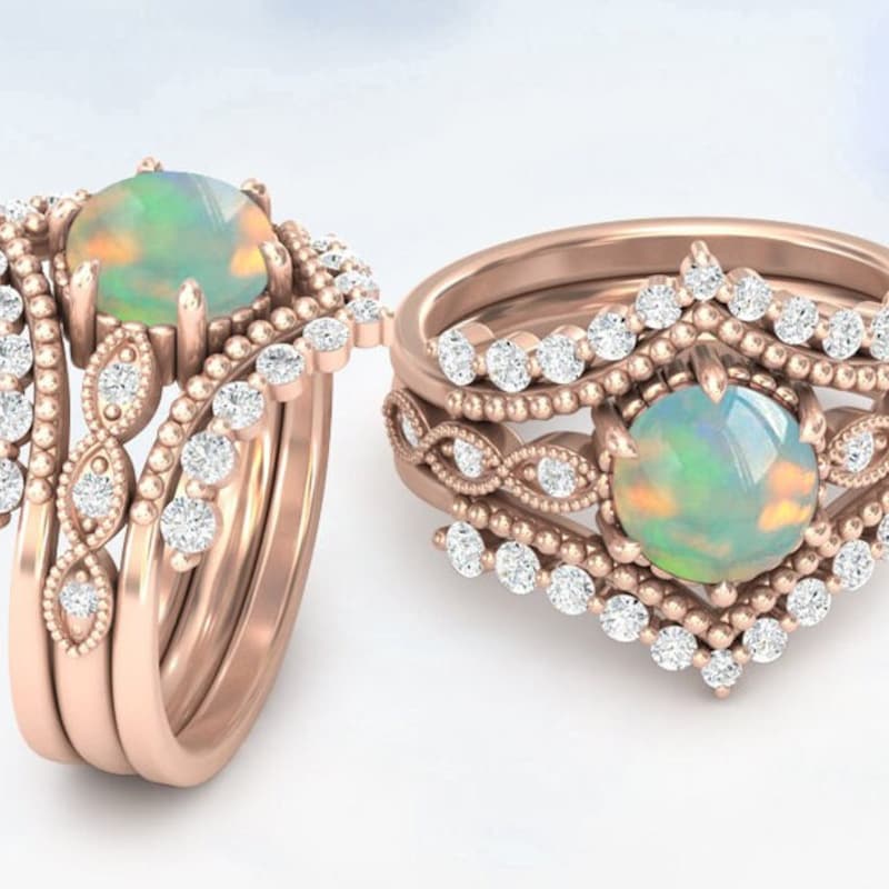 Unique Wedding Ring Set - Etsy