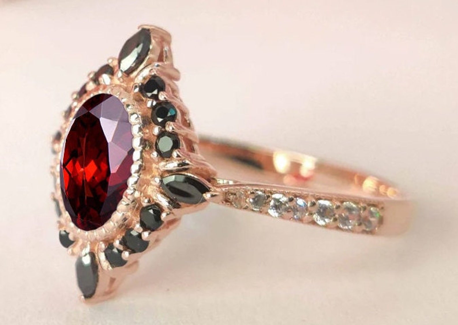 Natural Red Garnet Engagement Ring Rose Gold Garnet Wedding Ring ...
