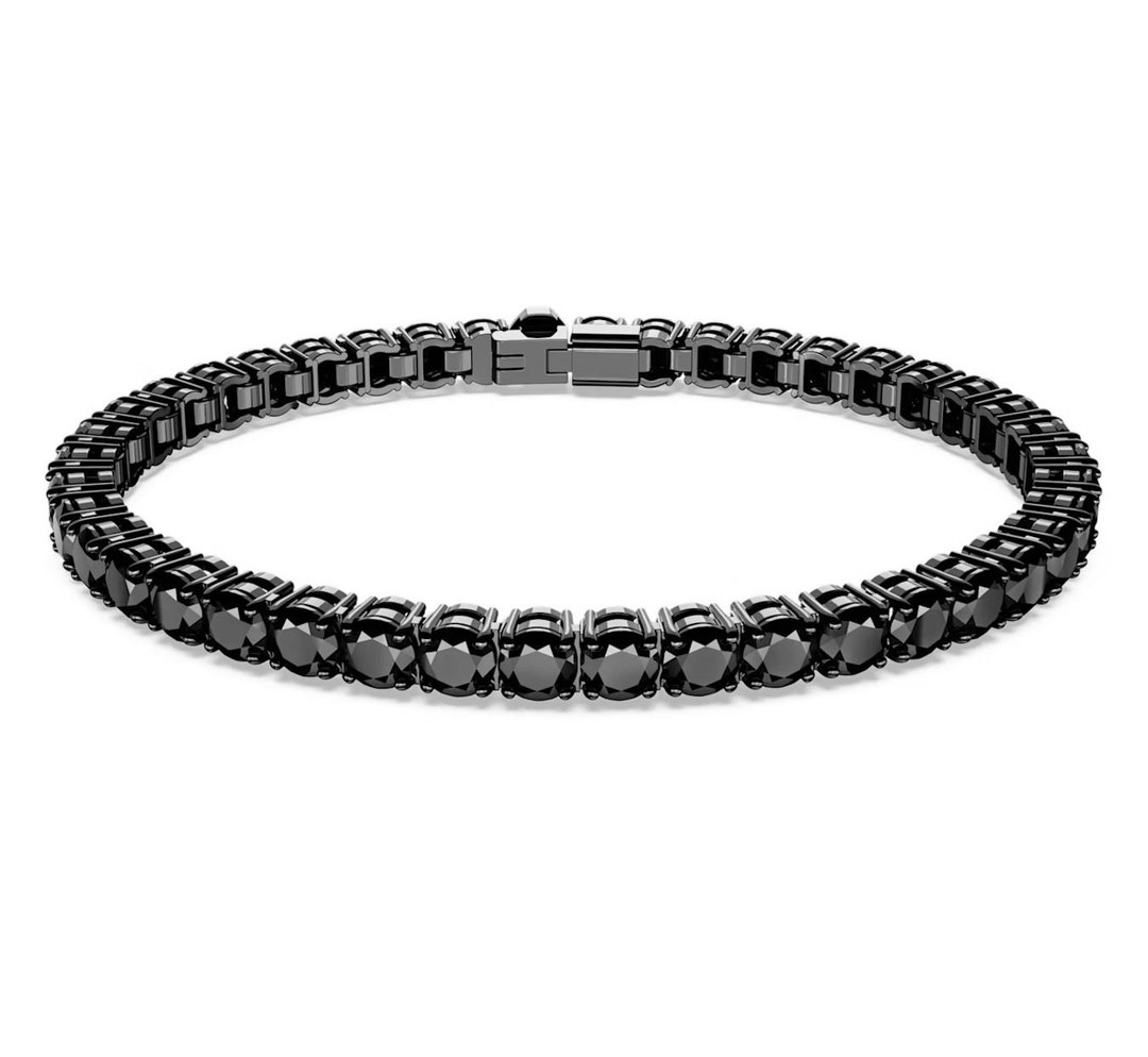 Unique Black Tennis Bracelet For Men Round Cut Black Gemstone Tennis