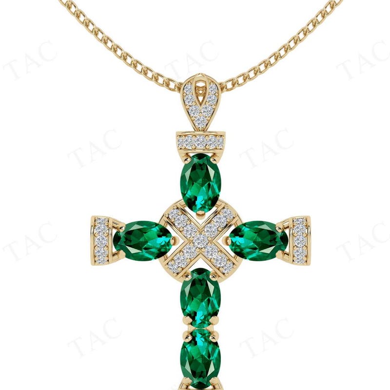 Emerald Cross Necklace - Etsy