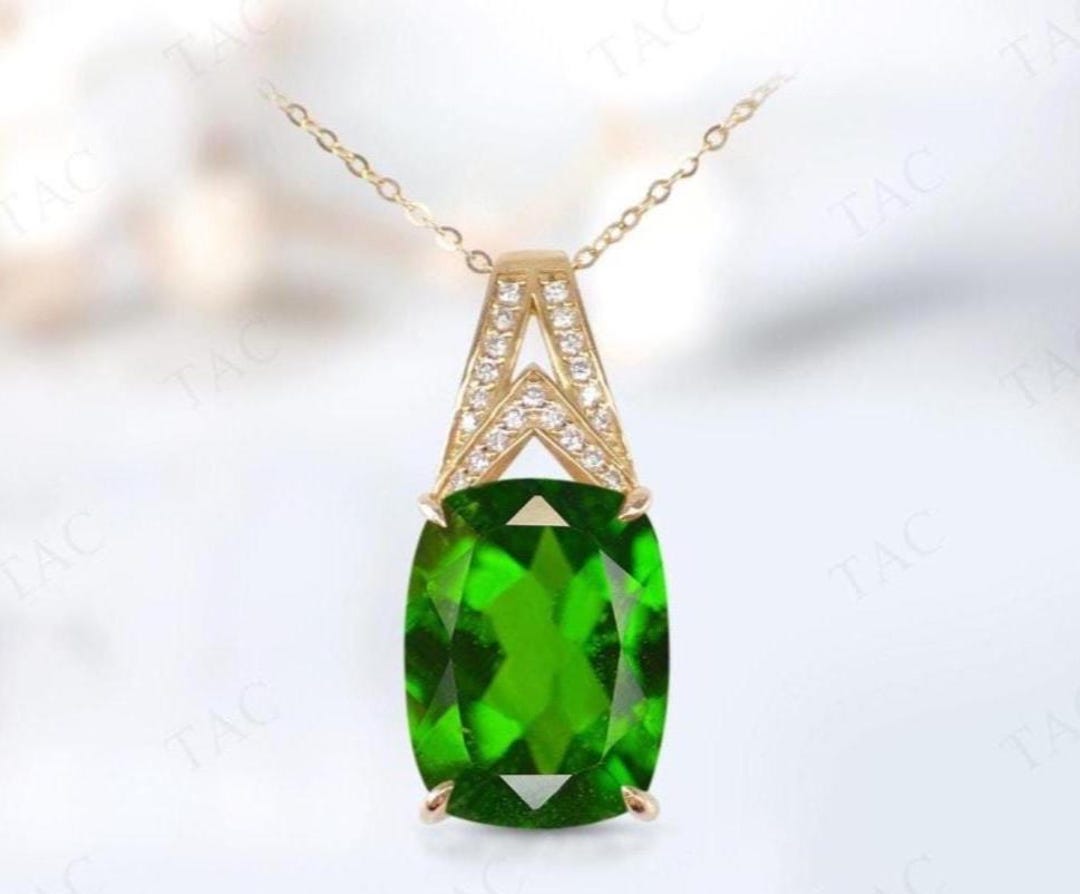 4.CT Vintage Chrome Diopside Pendant for Women 925 Silver Chrome ...