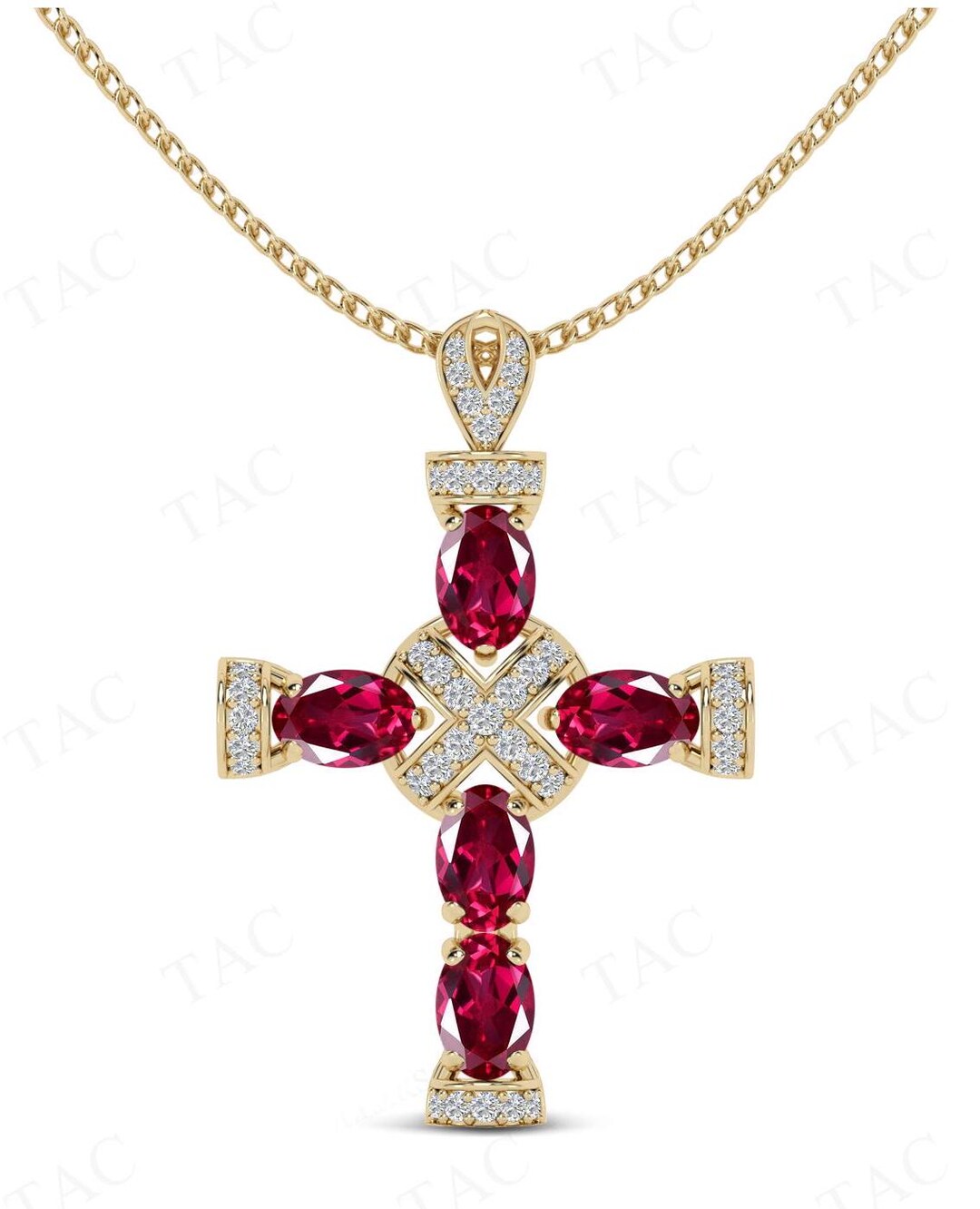 Art Deco Ruby Gemstone Cross Pendant for Women 14K Gold Ruby Cross Necklace Unique Designer ...