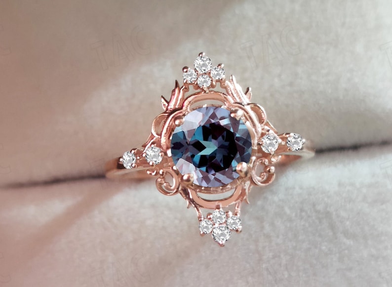 Vintage Alexandrite Engagement Ring for Women 14k Gold Antique - Etsy