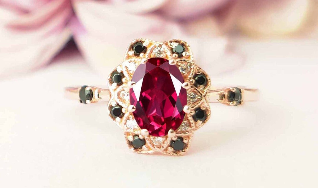 925 Sterling Silver Ruby Wedding Ring Antique Art Deco Ruby Engagement ...