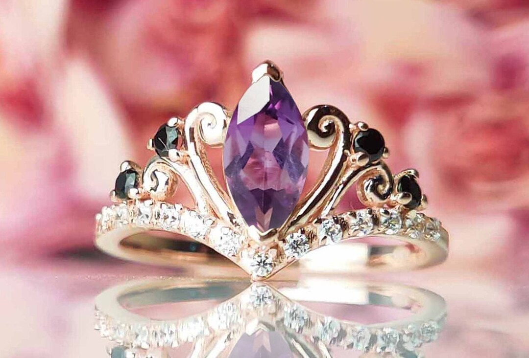 Unique Amethyst Engagement Ring Art Deco Amethyst Wedding Ring Marquise ...