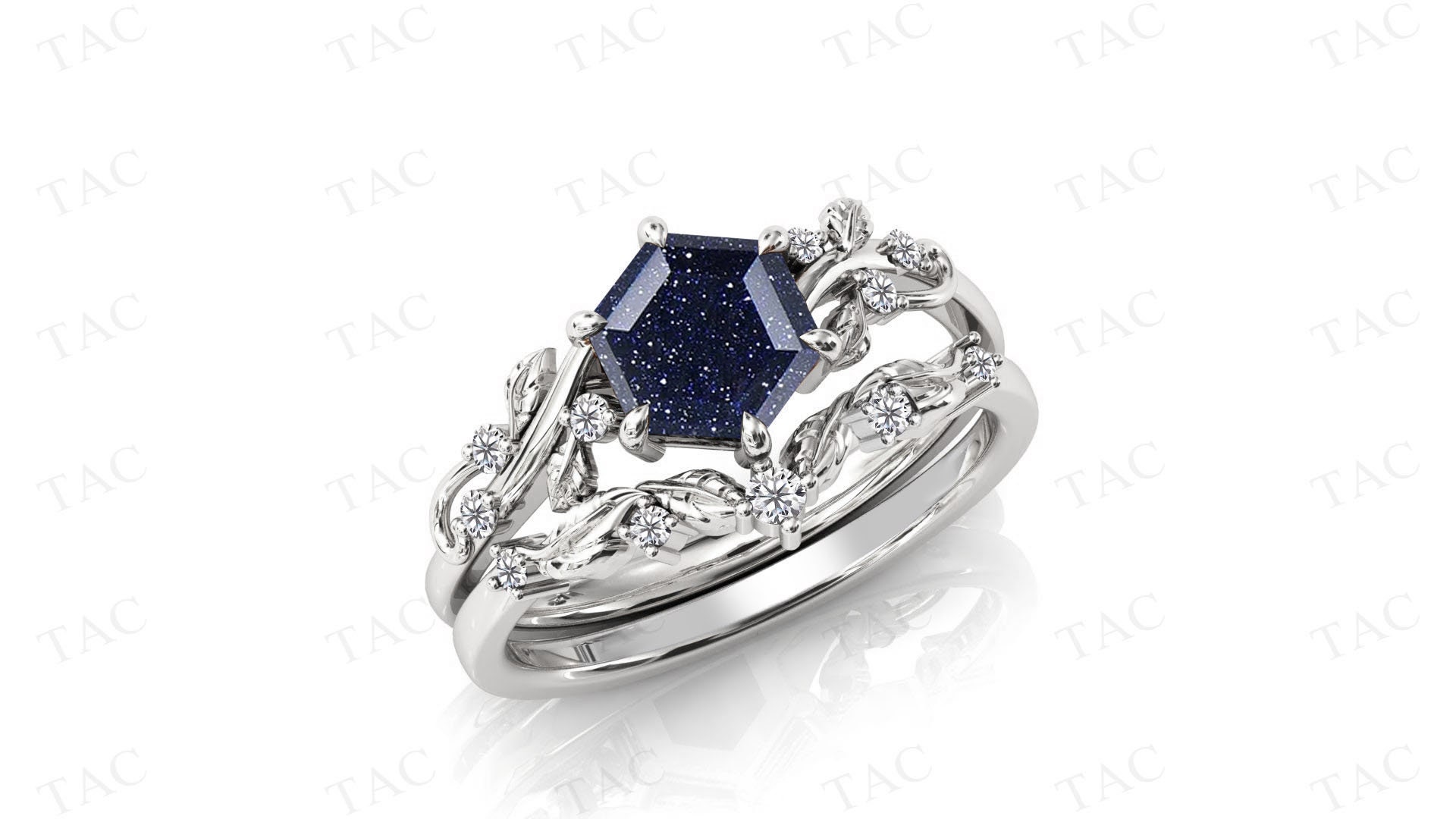 Hexagon Shaped Blue Sandstone Engagement Ring Set Art Deco - Etsy