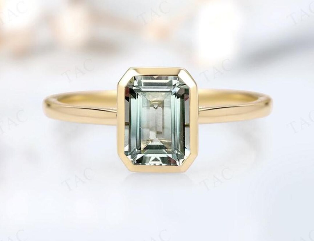 Emerald Cut Green Amethyst Engagement Ring 925 Silver Green Amethyst ...