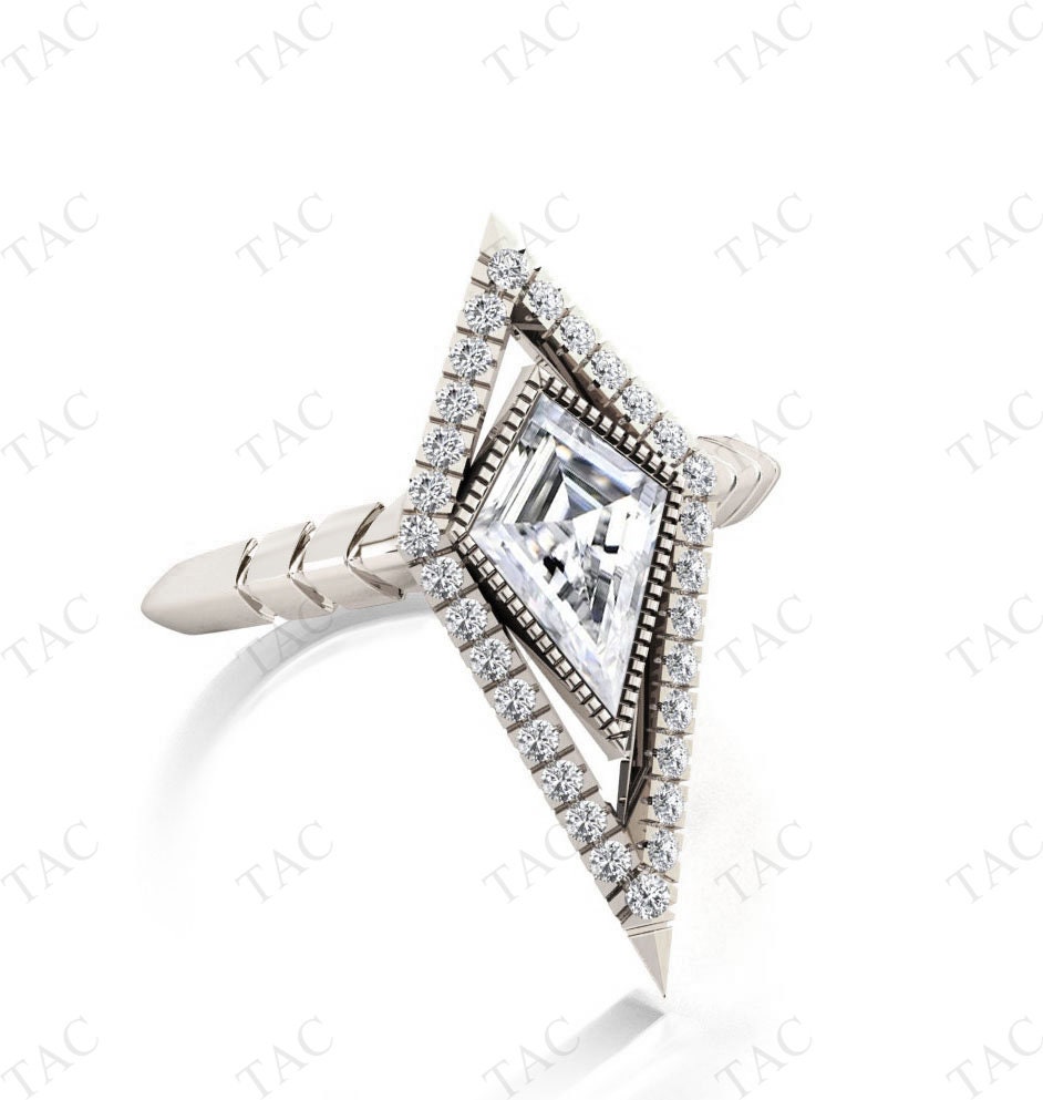 Unique Moissanite Engagement Ring Kite Shaped Vintage Wedding - Etsy