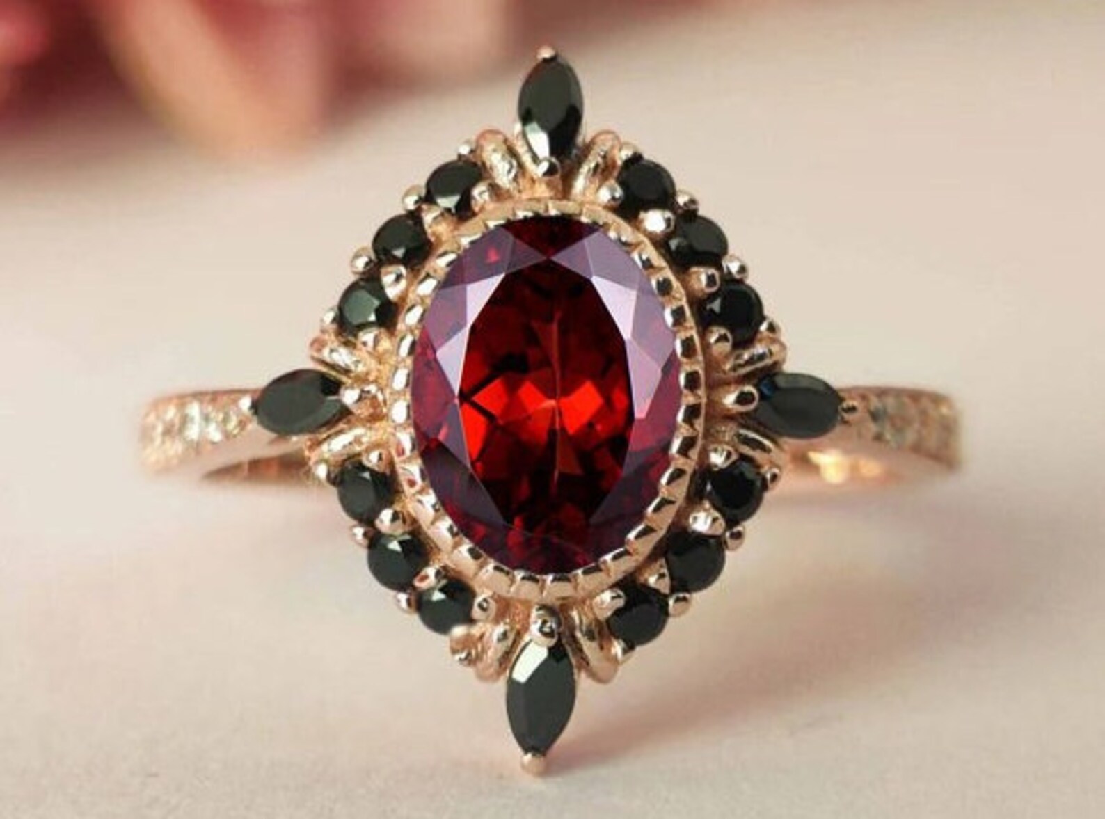 Natural Red Garnet Engagement Ring Rose Gold Garnet Wedding Ring ...