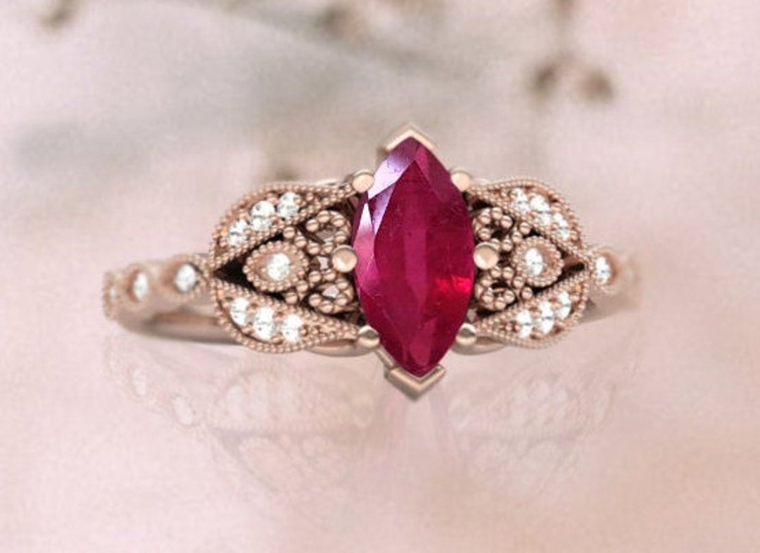 Art Deco Ruby Engagement Ringantique Women Ruby Wedding Ringlab Made ...