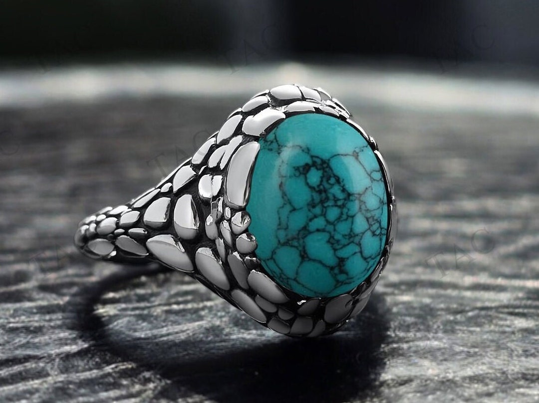 Black Veins Turquoise Gothic Ring for Women 925 Silver Handmade Ring ...