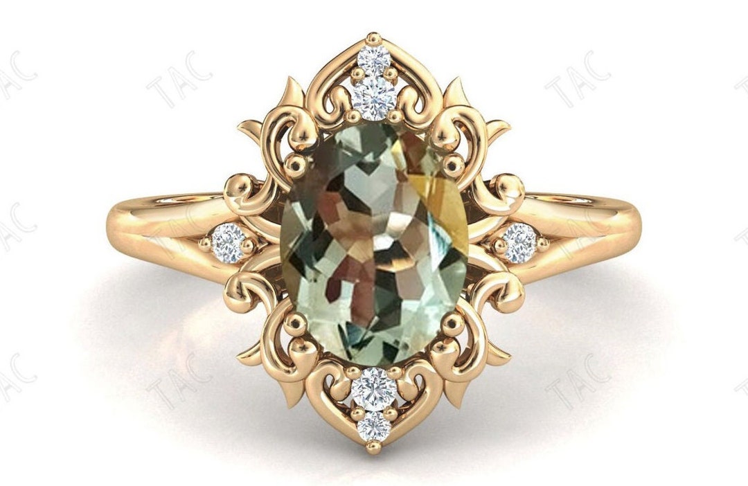 Art Deco Green Amethyst Engagement Ring Mint Color Green Amethyst ...