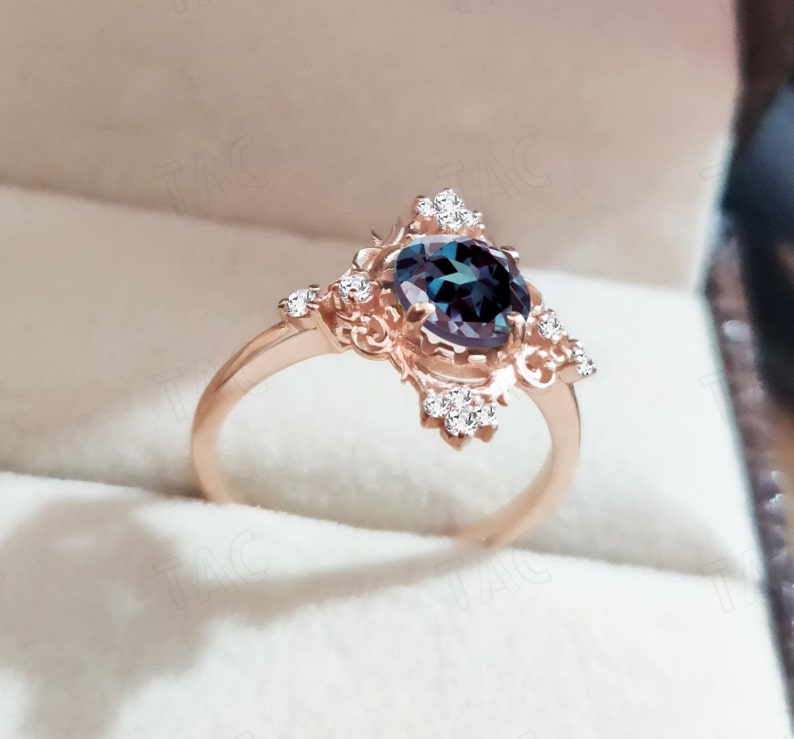 Vintage Alexandrite Engagement Ring for Women 14k Gold Antique - Etsy