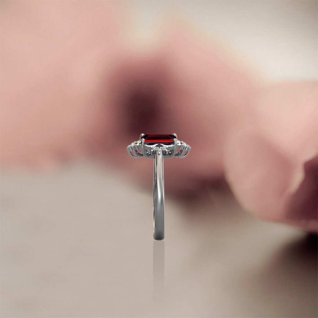 Vintage Emerald Cut Garnet Engagement RingWomen Red Garnet | Etsy