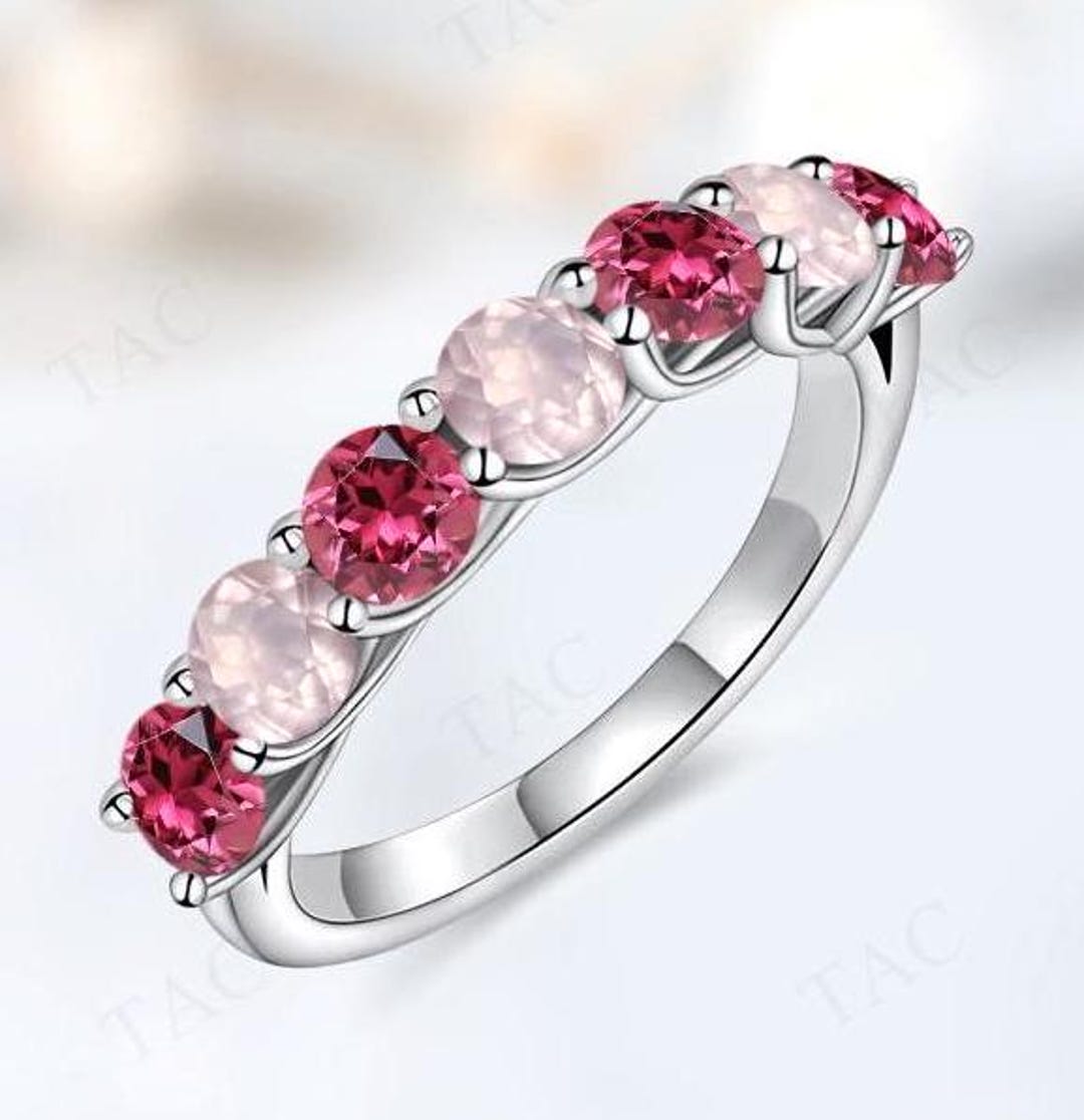 14K Gold Pink Tourmaline Eternity Band for Women Art Deco Half Eternity ...