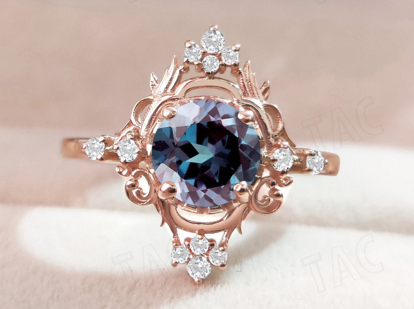 Vintage Alexandrite Engagement Ring for Women 14k Gold Antique - Etsy