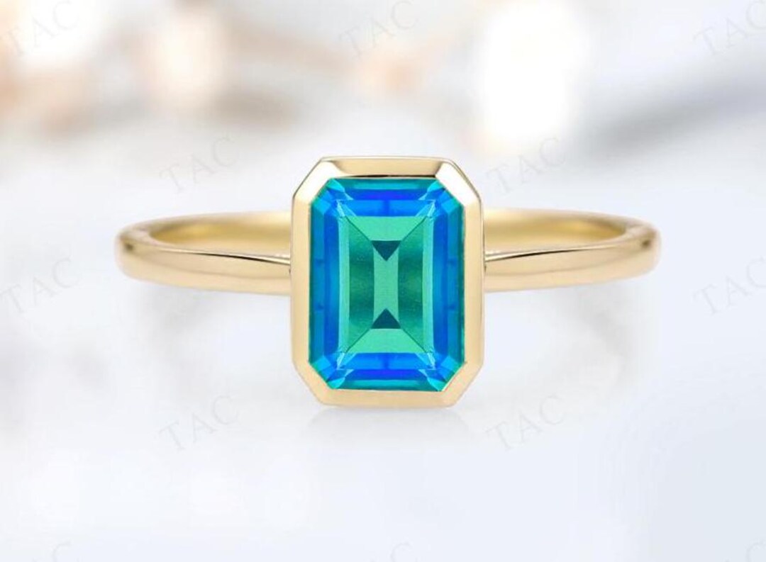 Bio Color Peacock Quartz Engagement Ring 14K Gold Peacock Quartz Bezel ...