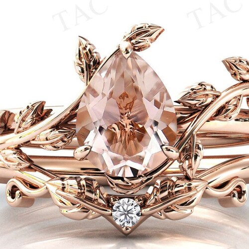 Antique Morganite Engagement Rings 3pcs Art Deco Pear Shaped - Etsy