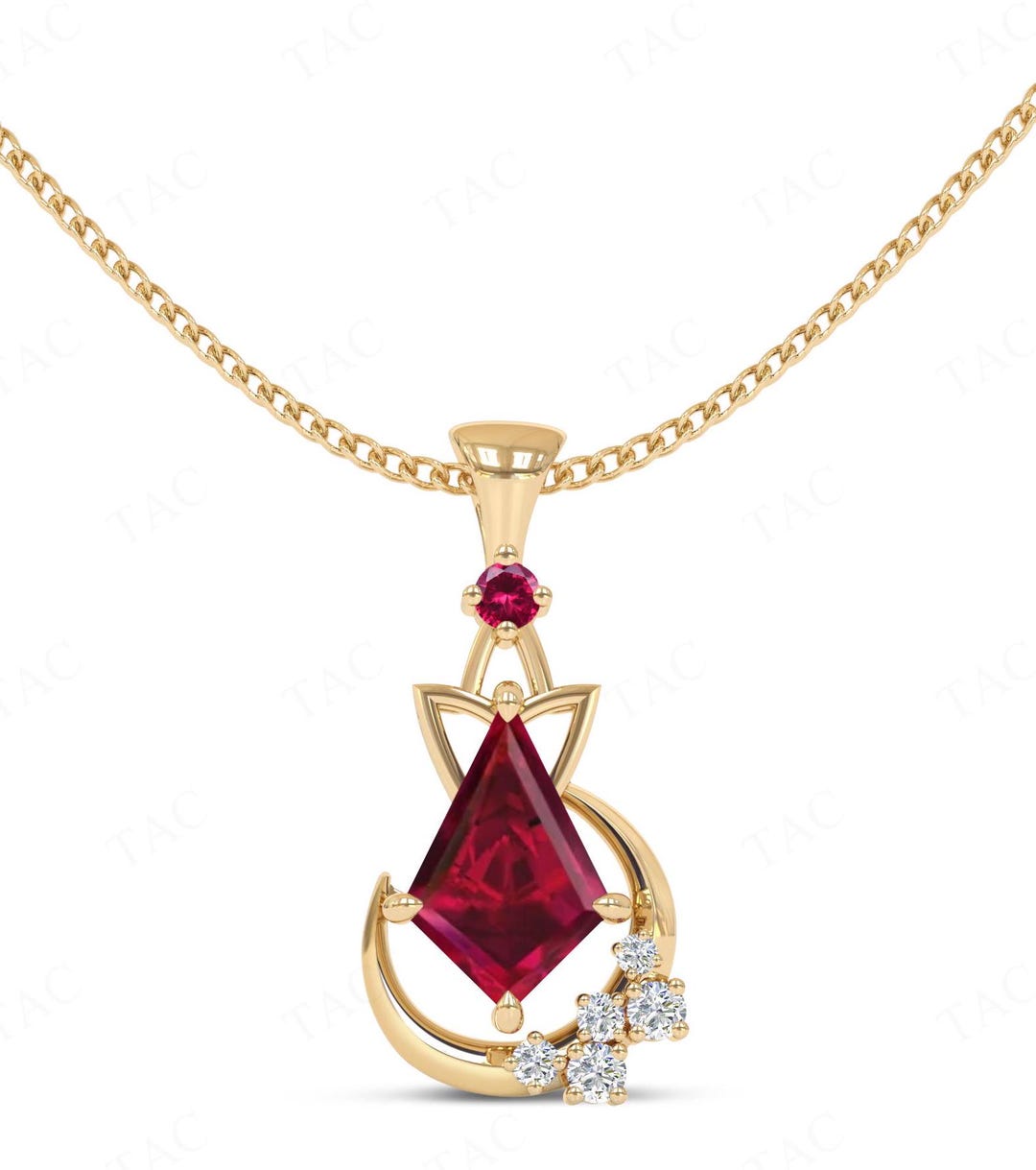 Vintage Kite Shaped Ruby Pendant for Women 14K Gold Ruby Gemstone ...