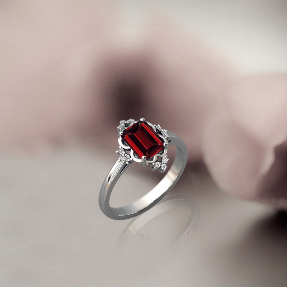 Vintage Emerald Cut Garnet Engagement RingWomen Red Garnet | Etsy